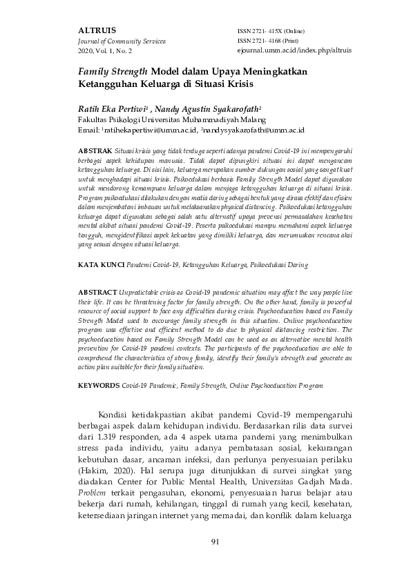 (PDF) Family Strength Model dalam Upaya Meningkatkan Ketangguhan ...