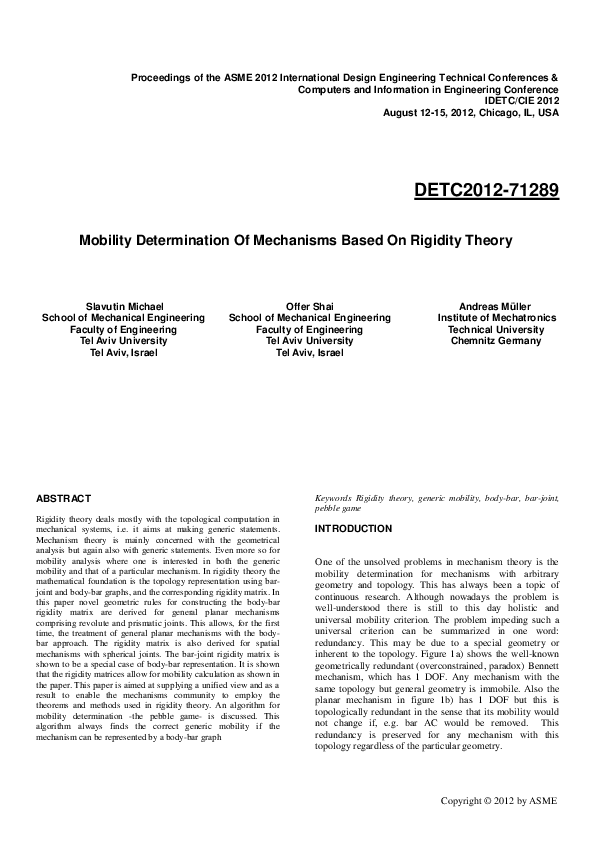 (PDF) Mobility Determination of Mechanisms Based on Rigidity Theory