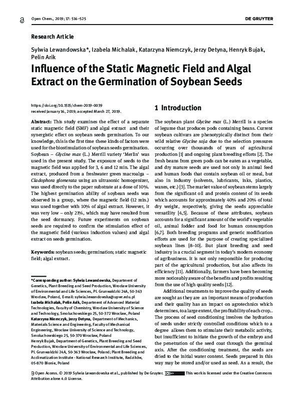 (PDF) Influence of the Static Magnetic Field and Algal Extract on the ...