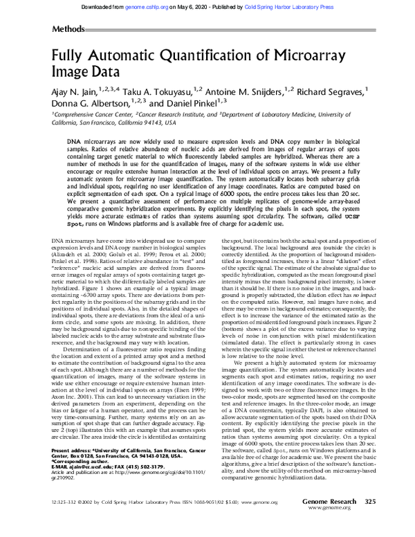 (PDF) Fully automatic quantification of microarray image data