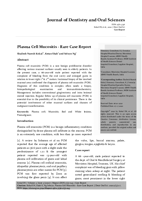 (PDF) Plasma Cell Mucositis - Rare Case Report