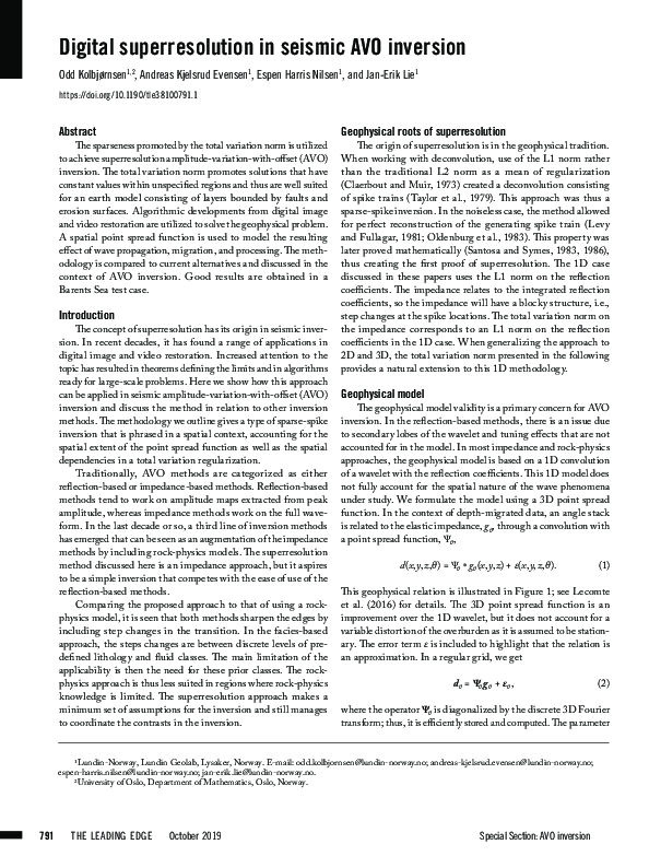 (PDF) Digital superresolution in seismic AVO inversion