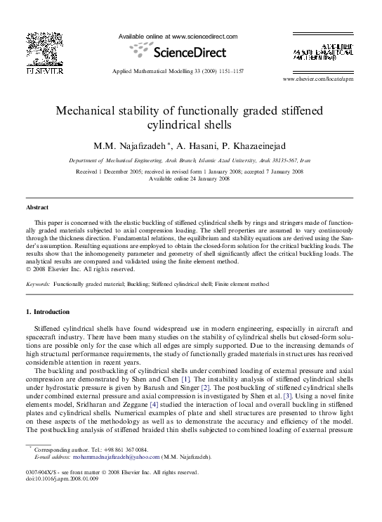 (PDF) Mechanical stability of functionally graded stiffened cylindrical shells