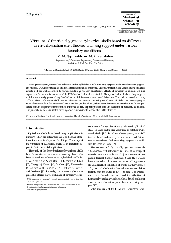 (PDF) Vibration of functionally graded cylindrical shells based on different shear deformation ...