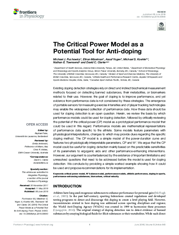 (PDF) The Critical Power Model as a Potential Tool for Anti-doping
