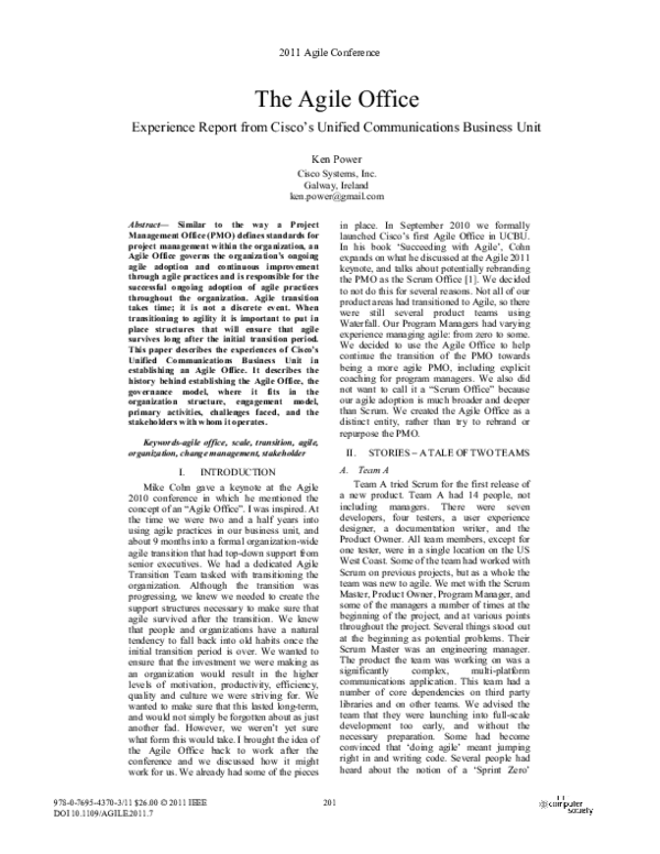 (PDF) The Agile Office: Experience Report from Cisco's Unified ...