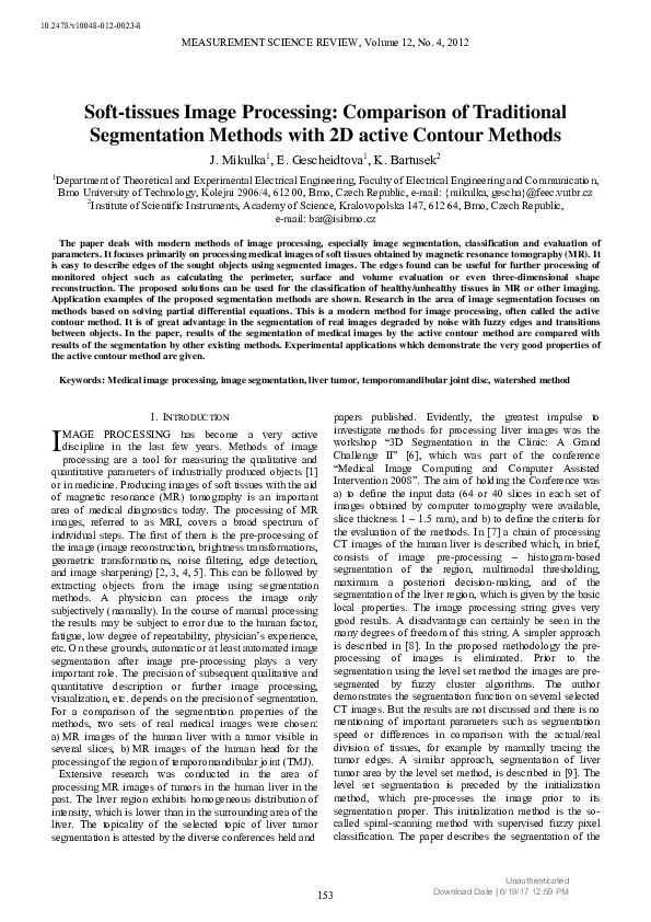 Pdf Soft Tissues Image Processing Comparison Of Traditional Segmentation Methods With 2d