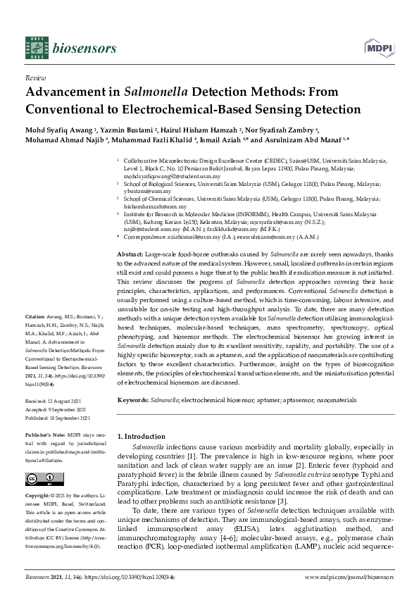 (PDF) Advancement in Salmonella Detection Methods: From Conventional to ...
