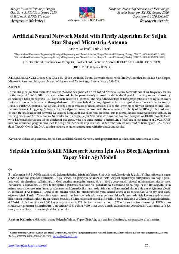 (PDF) Artificial Neural Network Model with Firefly Algorithm for Seljuk ...
