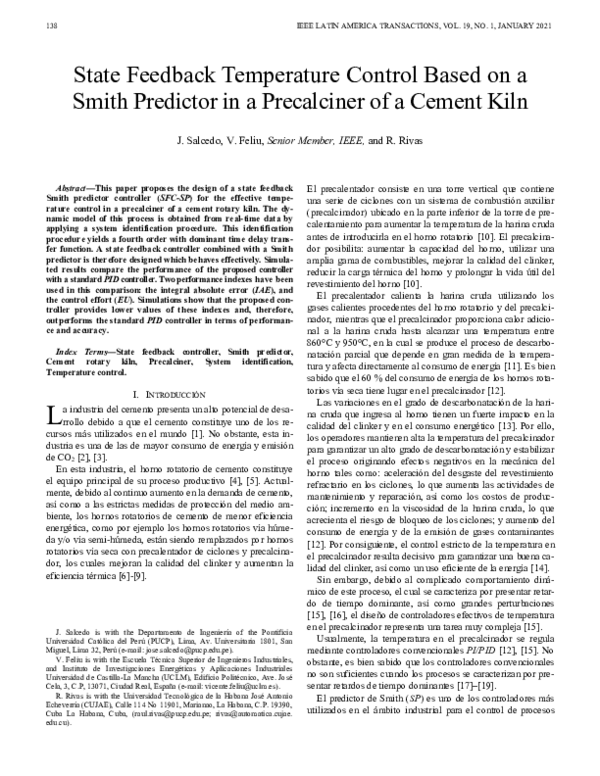 (PDF) State feedback temperature control based on a Smith predictor in a precalciner of a cement ...