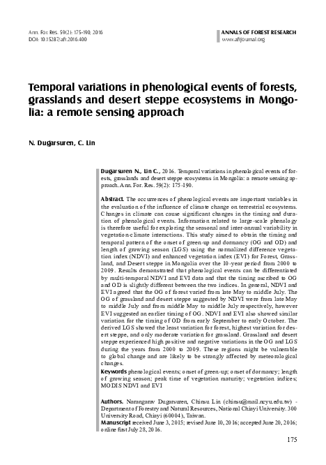 (PDF) Temporal variations in phenological events of forests, grasslands and desert steppe ...