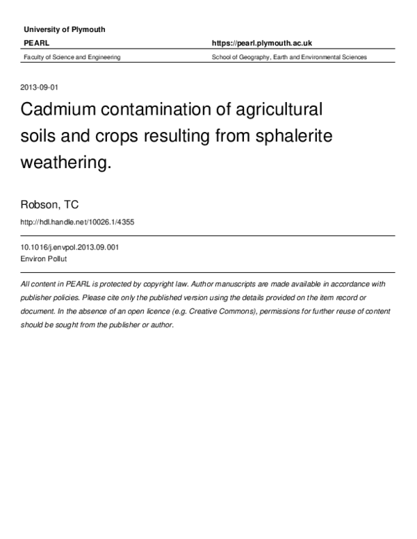 (PDF) Cadmium contamination of agricultural soils and crops resulting ...