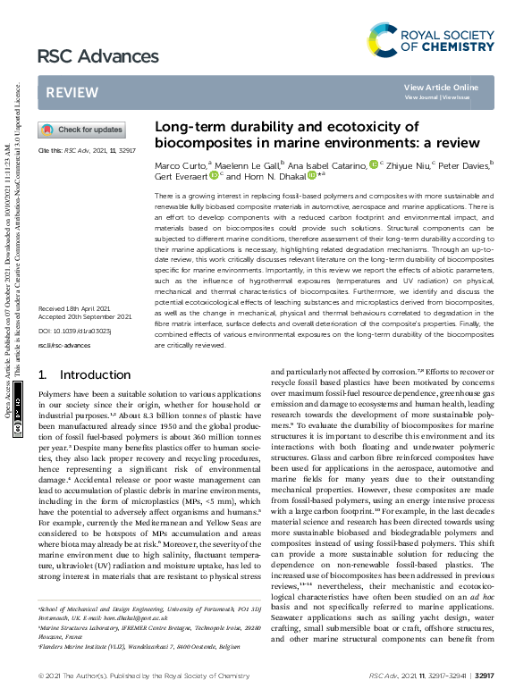 (PDF) Long-term durability and ecotoxicity of biocomposites in marine ...