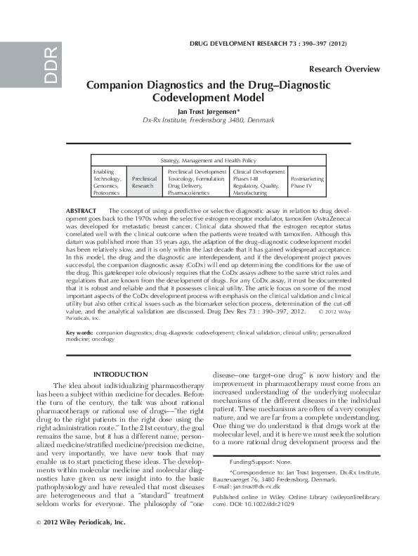 (PDF) Companion Diagnostics and the Drug-Diagnostic Codevelopment Model