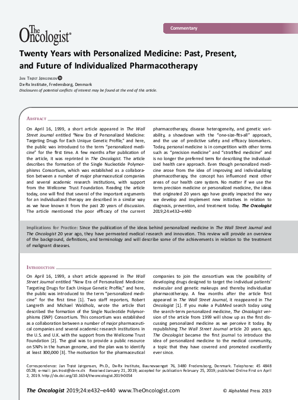 (PDF) Twenty Years with Personalized Medicine: Past, Present, and ...