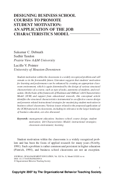 (PDF) Designing Business School Courses To Promote Student Motivation ...