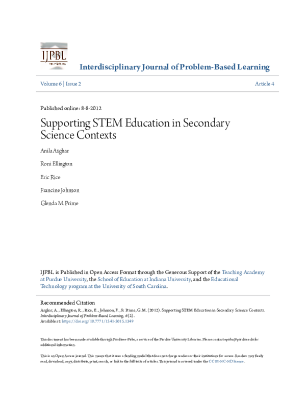 (PDF) Supporting STEM Education in Secondary Science Contexts