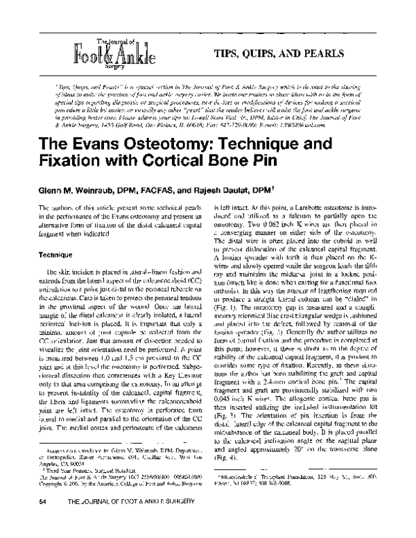 (PDF) The evans osteotomy: Technique and fixation with cortical bone ...