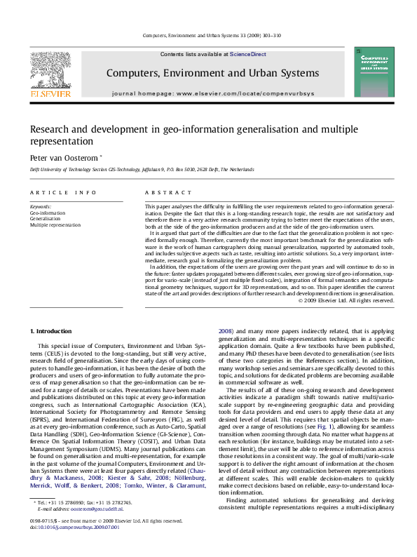 (PDF) Research and development in geo-information generalisation and multiple representation