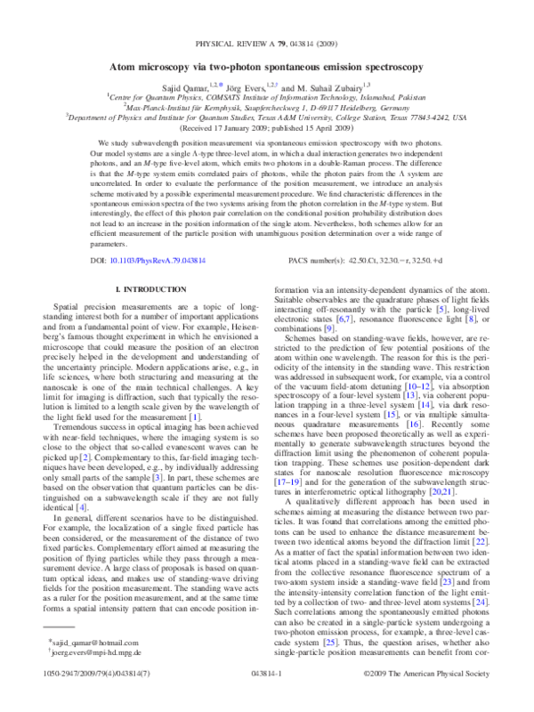 (PDF) Atom microscopy via two-photon spontaneous emission spectroscopy
