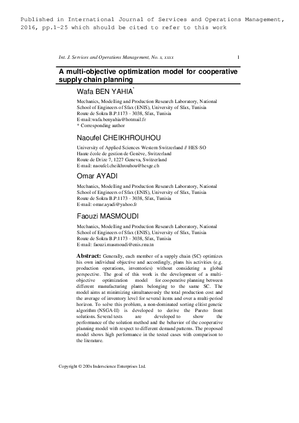 (PDF) A multi-objective optimisation model for cooperative supply chain planning