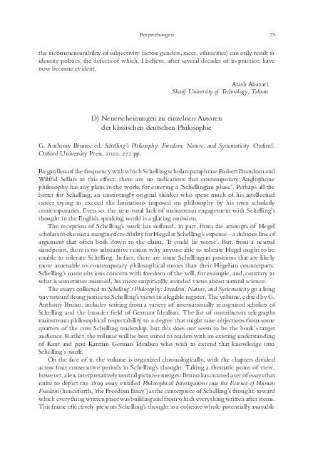 (PDF) Review of Schelling's Philosophy: Freedom, Nature, and Systematicity