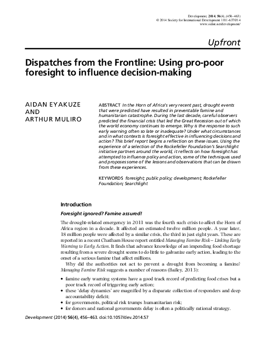(PDF) Dispatches from the Frontline: Using pro-poor foresight to ...