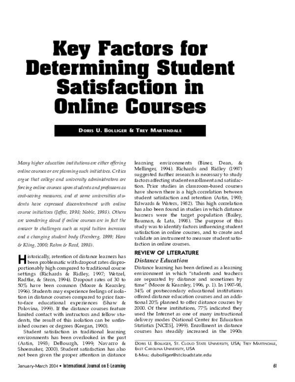 (PDF) Key Factors for Determining Student Satisfaction in Online Courses