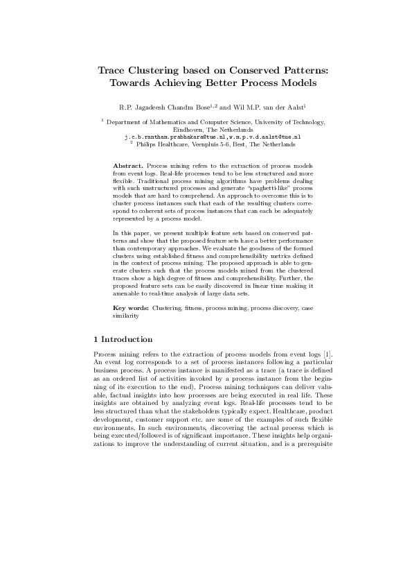 Trace Clustering Based on Conserved Patterns: Towards Achieving Better Process Models