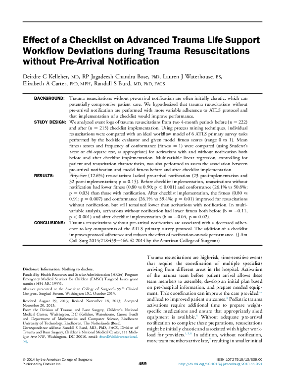 (PDF) Effect of a Checklist on Advanced Trauma Life Support Workflow ...