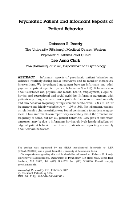 (PDF) Psychiatric Patient and Informant Reports of Patient Behavior