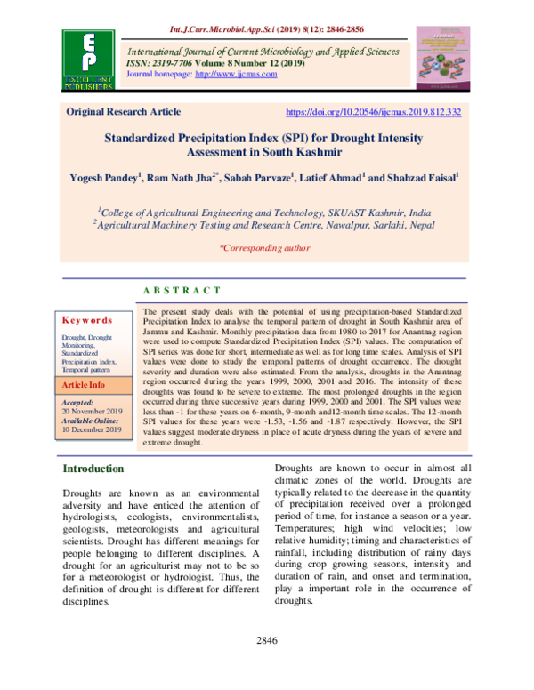 (PDF) Standardized Precipitation Index (SPI) for Drought Intensity Assessment in South Kashmir