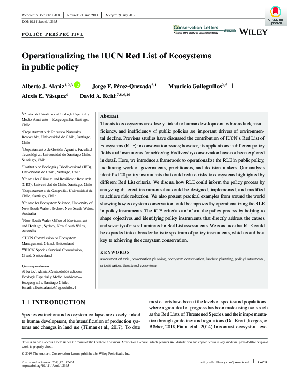 (PDF) Operationalizing the IUCN Red List of Ecosystems in public policy