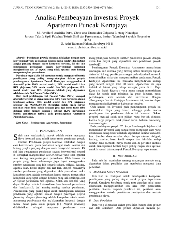 (PDF) Analisa Pembeayaan Investasi Proyek Apartemen Puncak Kertajaya