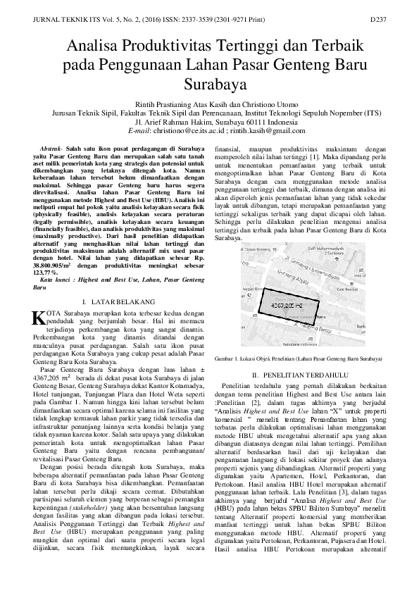 (PDF) Analisa Produktivitas Tertinggi dan Terbaik pada Penggunaan Lahan ...