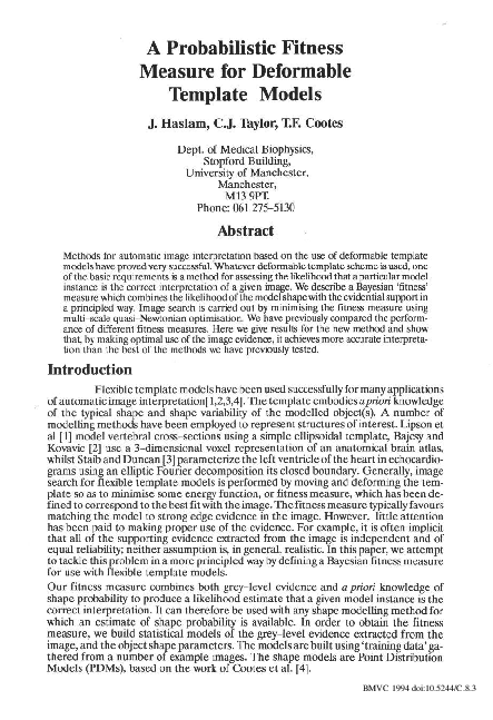 (PDF) A Probabilistic Fitness Measure for Deformable Template Models