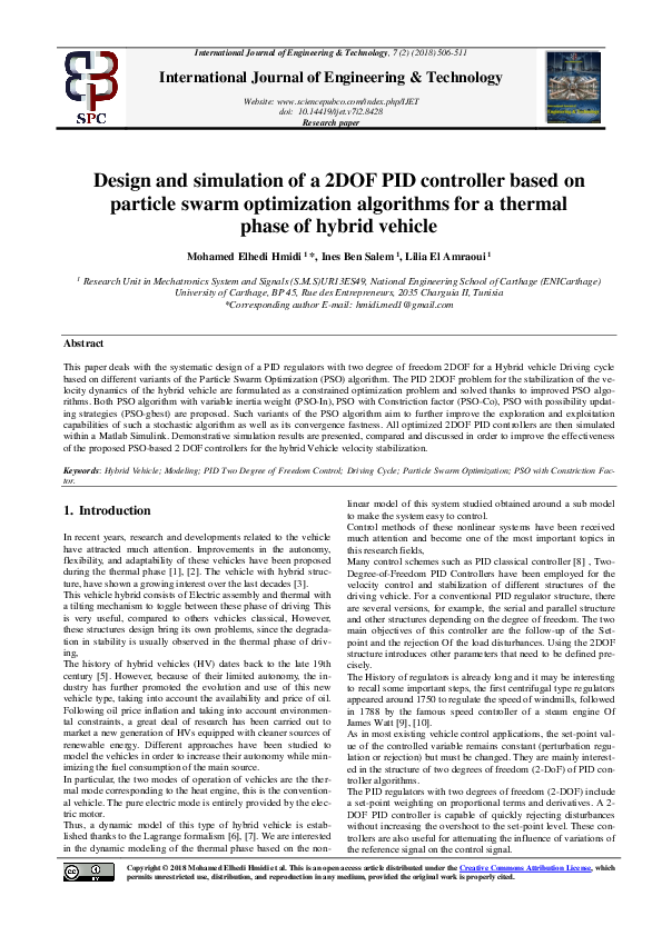 (PDF) Design and simulation of a 2DOF PID controller based on particle swarm optimization ...