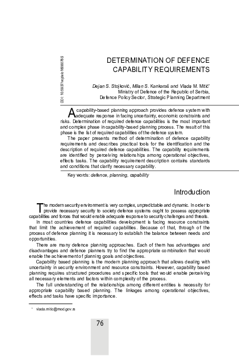 (PDF) Determination of defence capability requirements