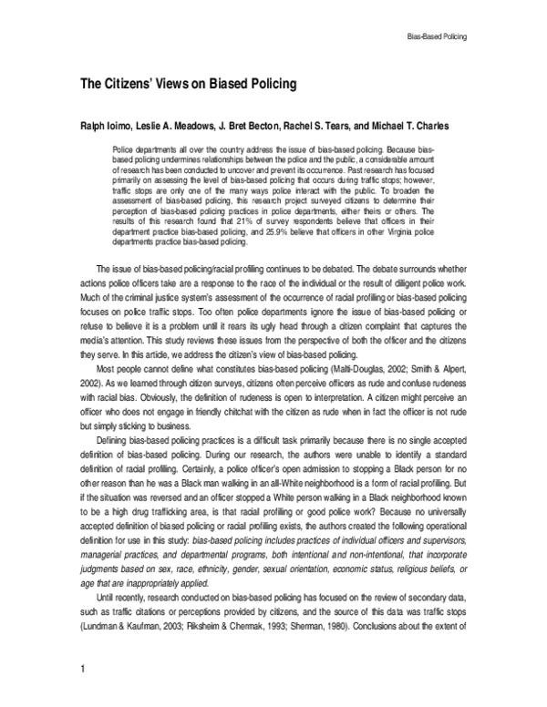 (PDF) The Citizens’ Views on Biased Policing