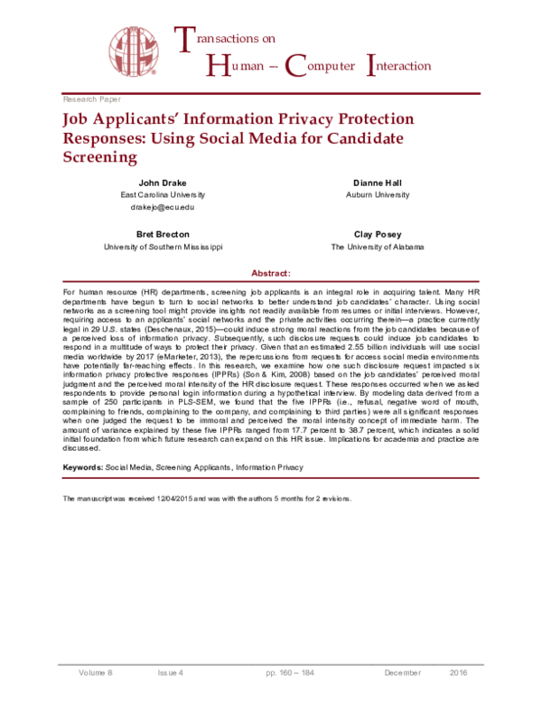 (PDF) Job Applicants’ Information Privacy Protection Responses: Using ...