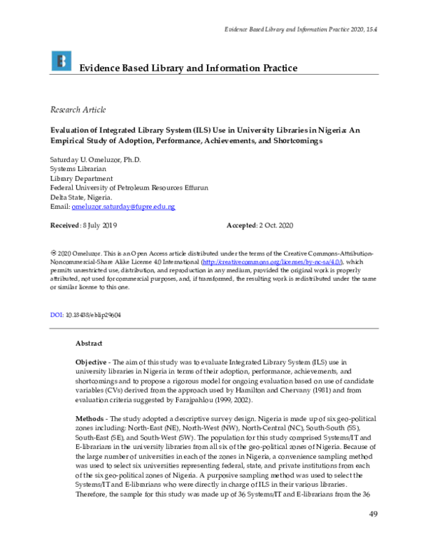 (PDF) Evaluation of Integrated Library System (ILS) Use in University ...