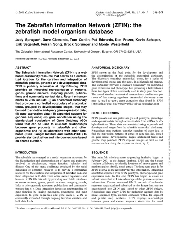 (PDF) The Zebrafish Information Network (ZFIN): the zebrafish model ...