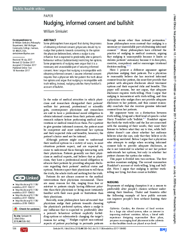 (PDF) Nudging, informed consent and bullshit
