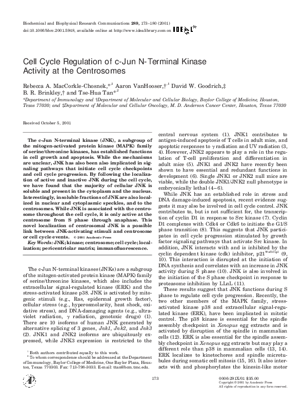 (PDF) Cell Cycle Regulation of c-Jun N-Terminal Kinase Activity at the ...