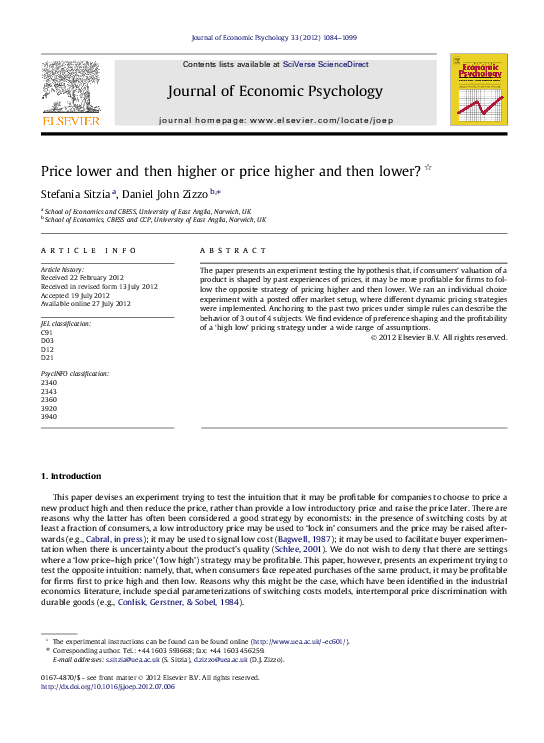 (PDF) Price lower and then higher or price higher and then lower?