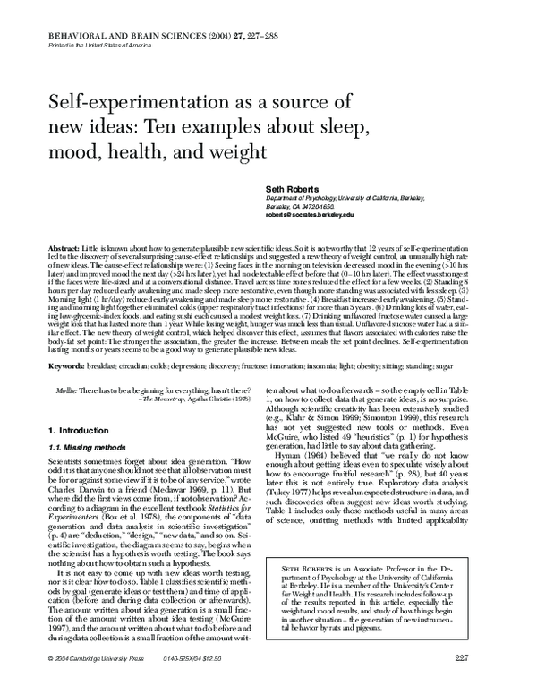 (PDF) Self-experimentation as a source of new ideas: Ten examples about ...