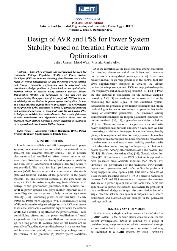 (PDF) Design of AVR and PSS for Power System Stability based on Iteration Particle swarm ...