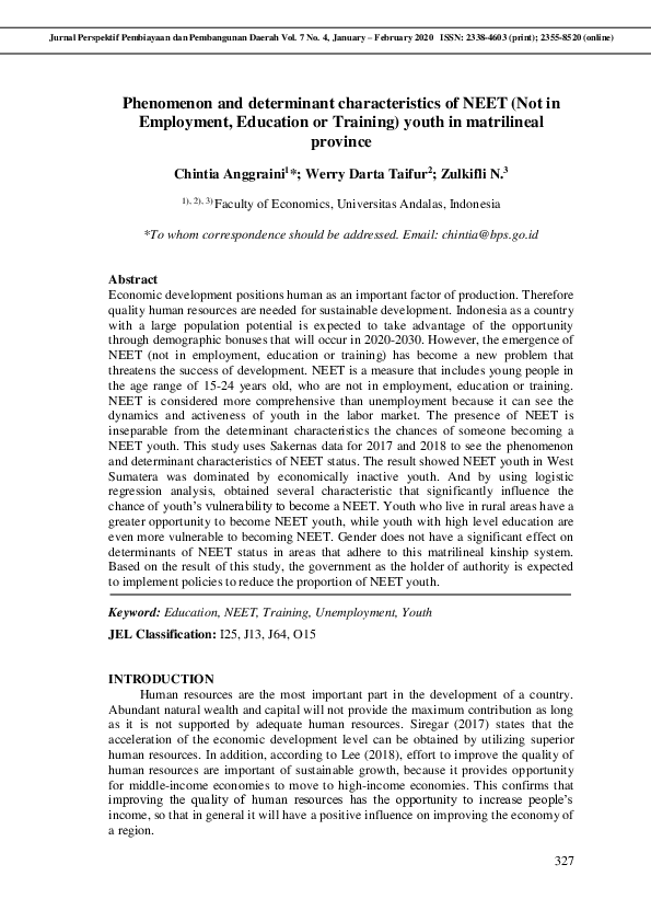(PDF) Phenomenon and determinant characteristics of NEET (Not in ...