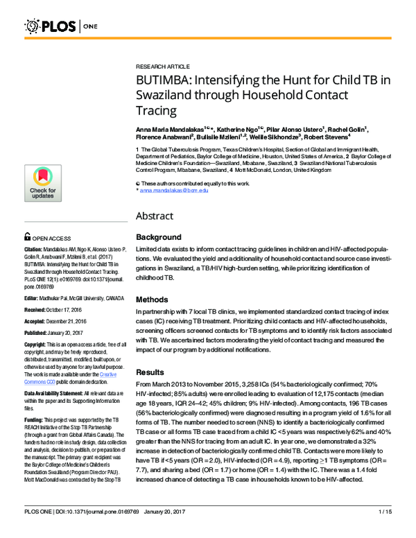 (PDF) BUTIMBA: Intensifying the Hunt for Child TB in Swaziland through ...