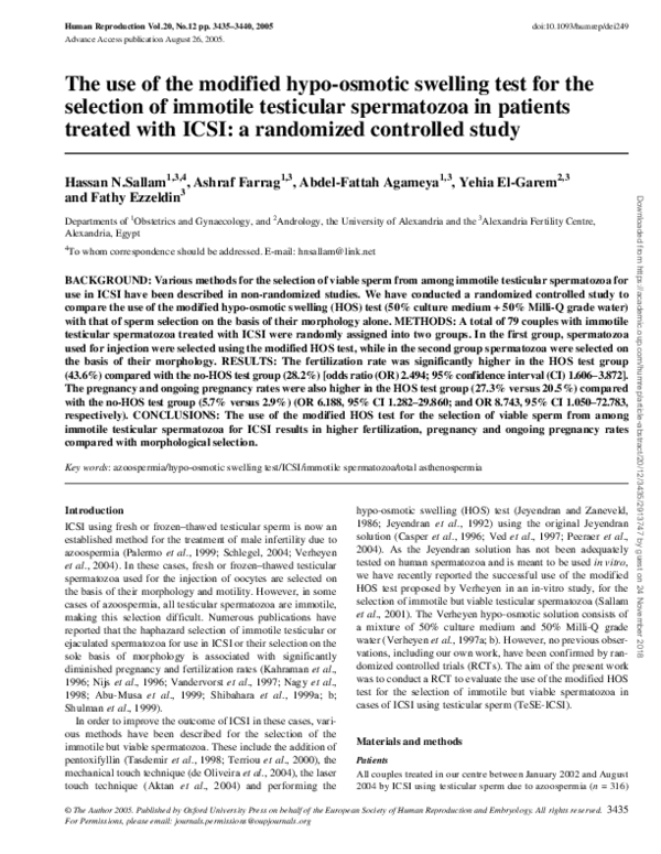 Pdf The Use Of The Modified Hypo Osmotic Swelling Test For The Selection Of Immotile
